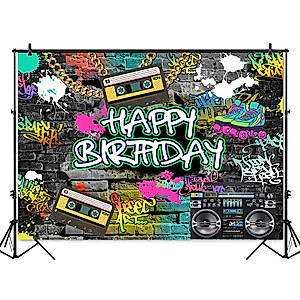Mocsicka Graffiti 80's 90's Birthday Backdrop Urban Retro Birthday Party Background 80's 90's Hip Hop Rock Birthday Party Cake Table Decoration Banner Photo Booth Props (10x7ft)