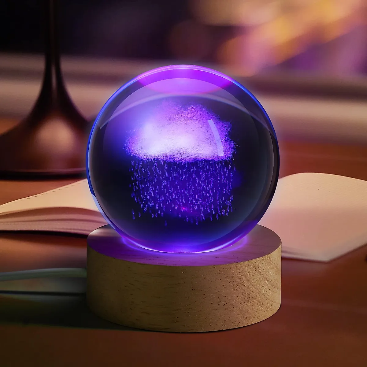 JANARARY 3D Galaxy Crystal Ball Night Light for Kids with Colorful LED Light Base, Color Changing Light with Remote as a Birthday Gift for Teens Boys and Girls, Rainy Cloud Model