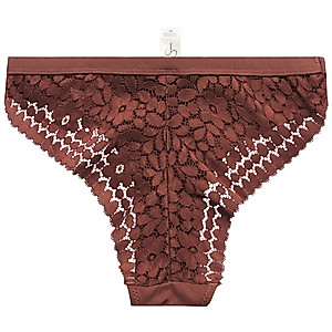 Jessica Simpson Women's Underwear - 3 Pack Microfiber Lace Tanga Panties (S-XL), Size Small, Brunette/Mellow Rose/Jet Black