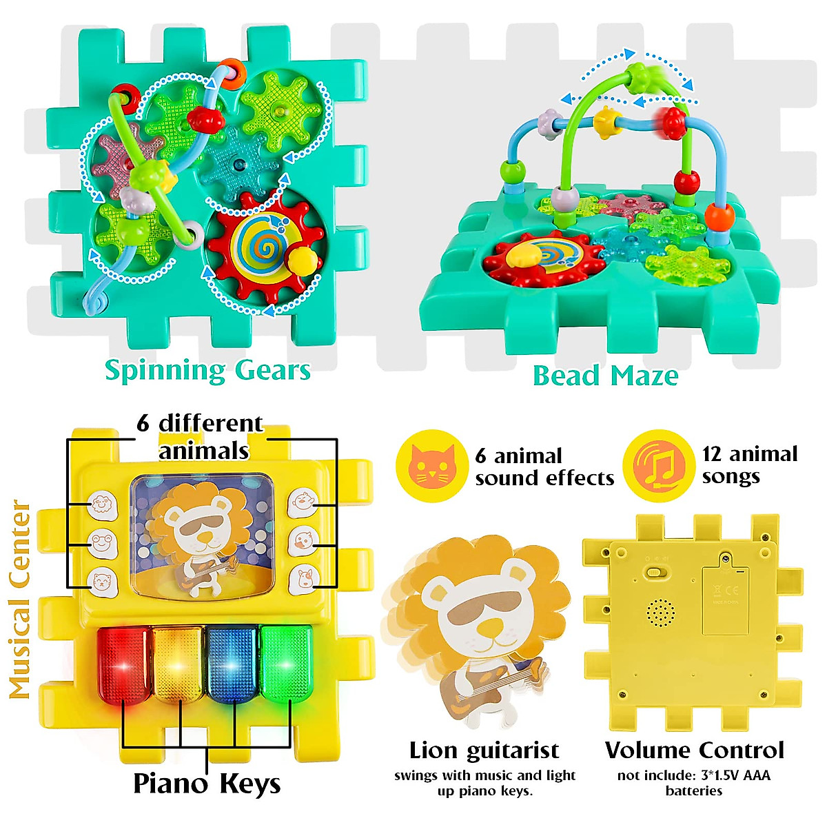 nicknack Baby Toy to 18 Months Musical Activity Cube, Busy Learning Activity Cube Toy with Bead Maze Shape Sorter for Toddler 1 Year Old Boy and Girl Gift