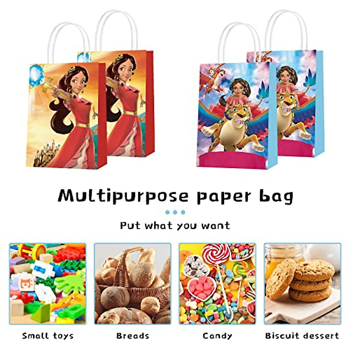 Thwae 16Pcs Elena of Avalor Party Favor Bags, Princess Elena Birthday Paper Gift Bags with Handles for Princess Elena Themed Party Decorations Goody Treat Candy Bags