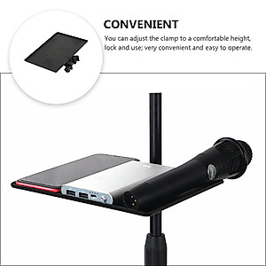 Microphone Stand Clamp- On Utility Shelf Adjustable Table Live Broadcast Mic Stand Phone Clip Holder Rack Music Sheet for Microphone Instrument Accessory Black