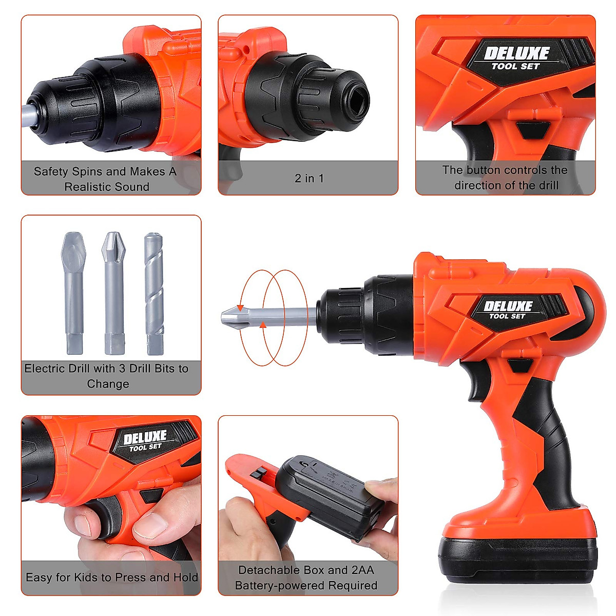 Elitoky Kids Tool Set - Toddler Tool Set with Tool Box & Electronic Toy Drill, Pretend Play Construction Kit for Kids, Toddler Boy Toys, Toy Tools for Kids Ages 3, 4, 5, 6, 7, 8 Years Old