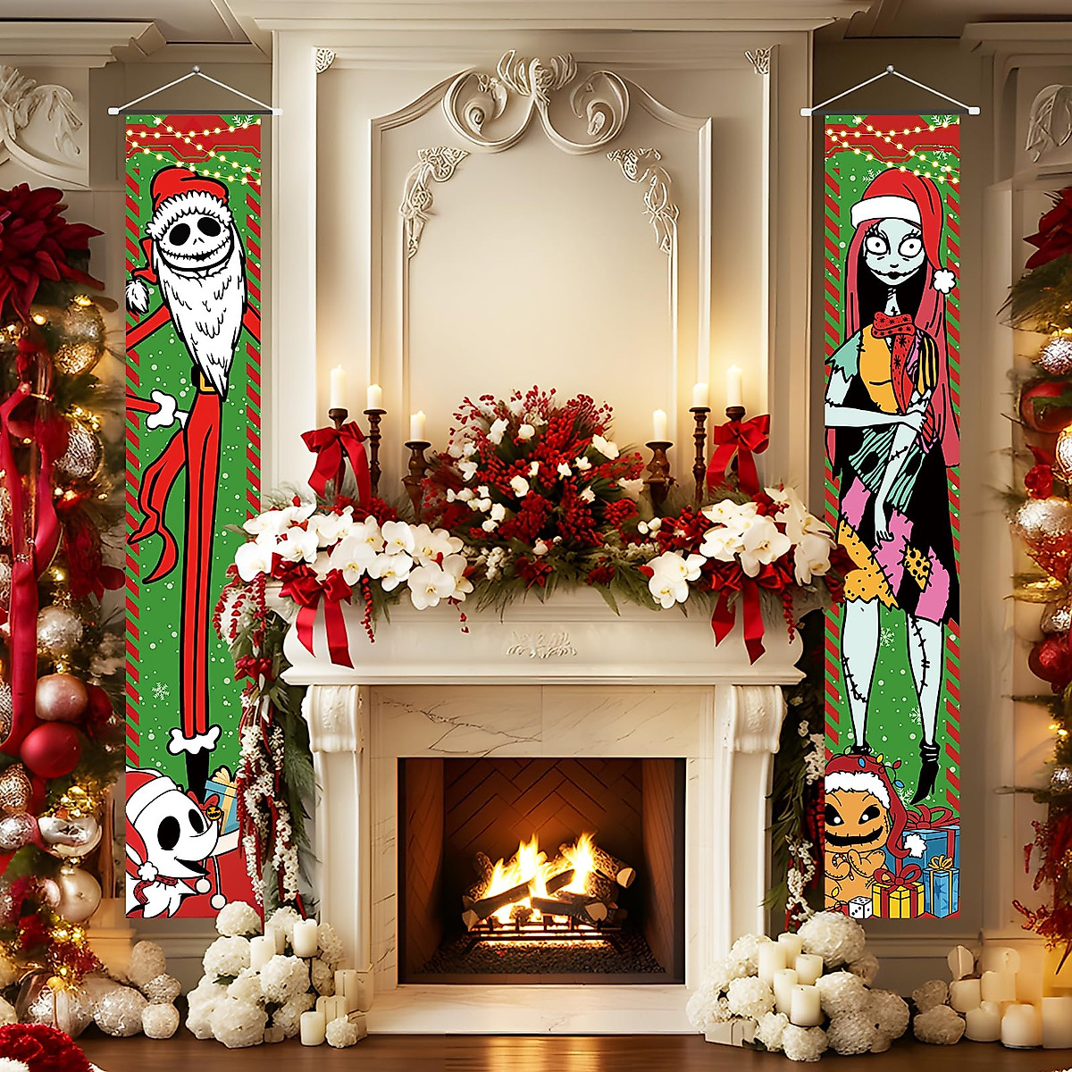 Christmas Decorations, Jack Sally Banners Xmas Porch Signs Christmas Decor Nightmare Merry Christmas Banner Before Welcome Wall Home Indoor Outdoor Party