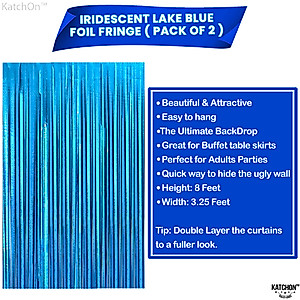 Katchon, Iridescent Blue Backdrop Curtain - 3.2x8 Feet, Pack of 2 | Iridescent Blue Streamers for Summer Party Decorations | Beach Party Decorations, Ocean Backdrop for Ocean Themed Party Decorations