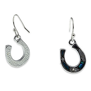 Horseshoe Earrings | Brilliant Natural Abalone | Hypoallergenic Silver & Green Paua Shell | Turquoise Color