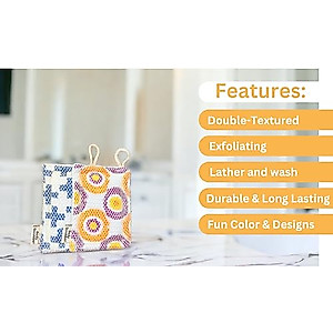 Premium Exfoliating Pad, Scrub, Body Scrubber, Dual-Sided with African Net/Cotton Flannel and Terry Cloth – Bath Shower Sponge-Gets You Clean, Not Just applying Soap – 24 Random Designs (2-Pack)