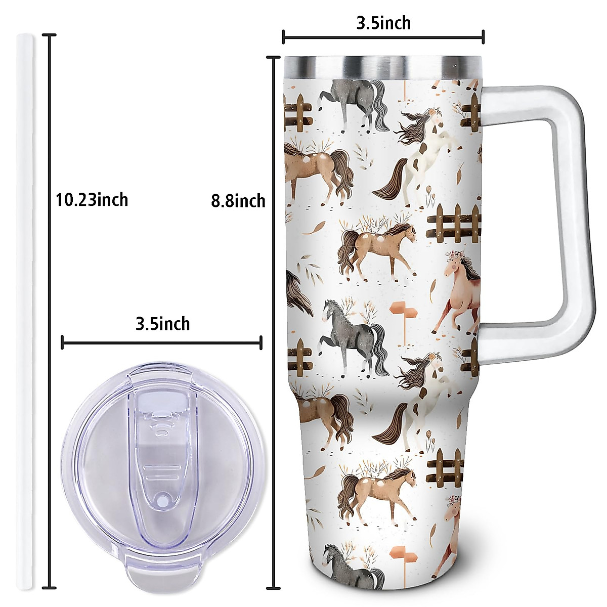 puhnhsv 30 oz Horse Tumbler With Handle and Straw, 30oz Insulated Stainless Horse Tumbler Coffee Travel Mugs Cup Water Bottle Horse Lovers Gifts for Women Girls
