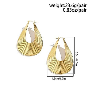 Doubnine Large Geometry Earrings Texture Teardrop Vortex Oval Golden Hoop Dangle Statement Earrings for Women
