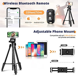 64” Phone&Tablet Tripod, Aureday Cell Phone Tripod for iPhone with Wireless Remote and Phone Holder Bundle with 14'' Selfie Ring Light with 62'' Tripod Stand and Phone Holder, Dimmable LED Phone Ringl