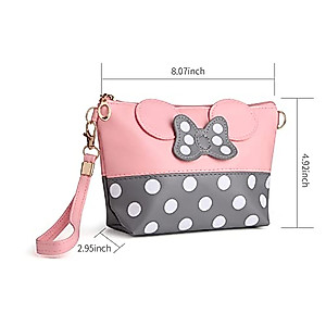 yiwoo 2 Pack Cosmetic Bag Mouse Ears Bag with Zipper,Cartoon Leather Travel Makeup Handbag with Bow-knot, Cute Portable Toiletry Pouch for Women Teen Girls Kids（Pink&Black）