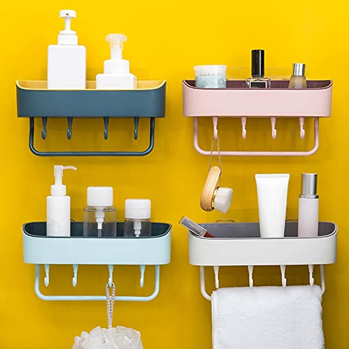 LAPUTA Wall Mount Organizer,1 Set Shower Shelf PP Detachable Hook Punch Free Storage Holder Rack for Kitchen, Bathroom, Cabinet, Toilet, Office Beige One Size