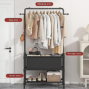 Calmootey Clothing Rack with Storage Bag,Non-woven Shelves for Shoes,Multi-Functional Garment Rack for Bedroom,Hallway,Black