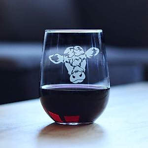 Cow Face Stemless Wine Glass - Funny Cute Farm Animal Themed Decor and Gifts for Cow Lovers - Large 17 Oz