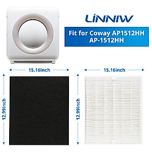 LINNIW 2 Pack 3304899 HEPA Filter Replacement Compatible with Coway AP1512HH AP-1512HH Mighty Air Purifiers, Replaces Parts # Filter 3304899, 2 HEPA Filters & 6 Pre-filters
