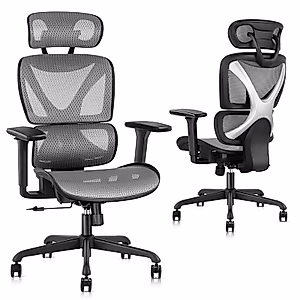 GABRYLLY Office Chair, Large Ergonomic Desk, High Back Computer Chair with Lumbar Support, 3D Armrest, Breathable Mesh, Adjustable Headrest with Tilt Function, Easy Assembly(Grey)