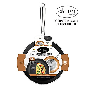 Gotham Steel Copper Cast 12” Large Nonstick Frying Pan with Ultra Durable Mineral and Diamond Triple Coated 100% PFOA Free, Skillet with Stay Cool Stainless-Steel Handle, Oven & Dishwasher Safe