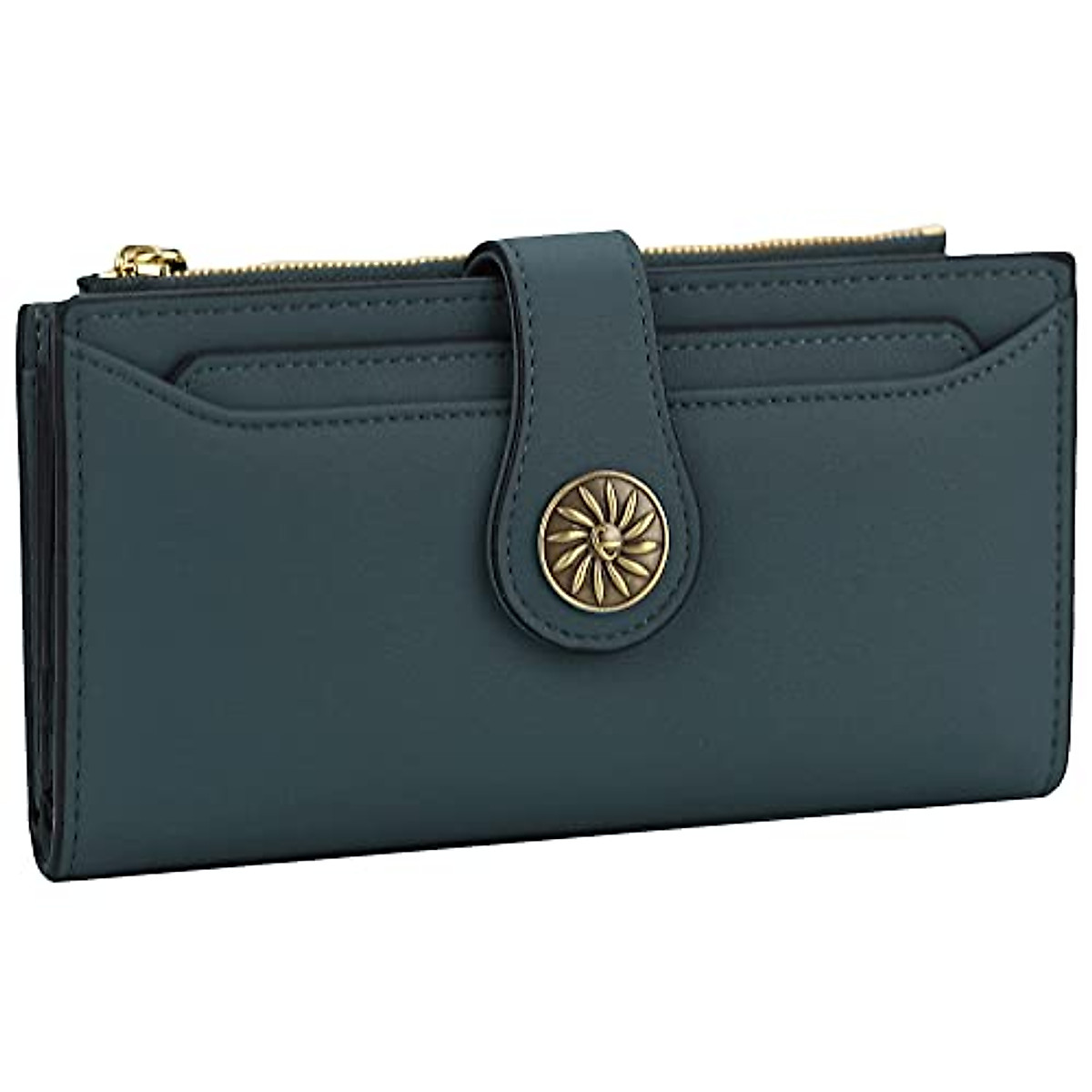 Travelambo Womens RFID Blocking Large Capacity Luxury Waxed Genuine Leather Clutch Wallet Multi Card Organizer (ReNapa Green Coal)