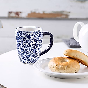 Selamica 16 oz Porcelain Coffee Mugs Set, Ceramic Tea Cup with Handle, dishwasher, oven, microwave safe, Christmas Gift, Pack of 6, Vintage Blue