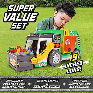 Maxx Action 19’’ 3-N-1 Maxx Recycler – Large Garbage Truck Toy with Lights, Sounds and Motorized Drive | Realistic Trash Truck with Dual Joystick Controllers - Sunny Days Entertainment | Green
