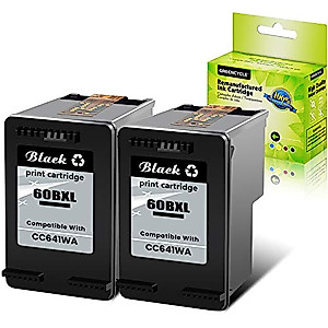 greencycle Remanufactured Ink Cartridge Replacement for HP 60XL CC641WN Compatible for Envy 100 e-All-in-One D410a D410b PhotoSmart C4635 C4680C4700 DESKJET D2500 D2545 Series Printer (Black,2 Pack)