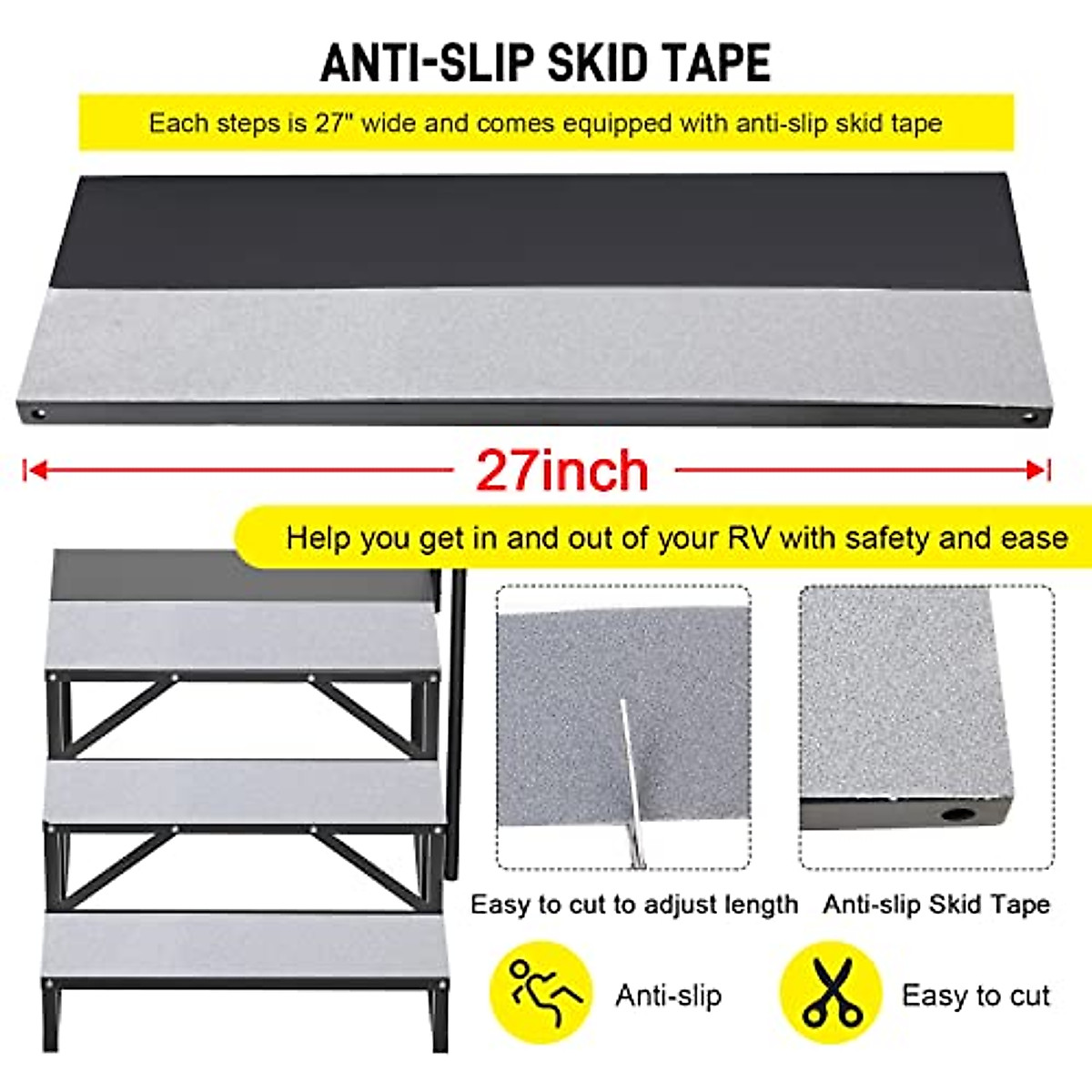 2 Step Stairs 5th Wheel Stair Hot Tub Steps Outdoor RV Alloy Steel Step Ladder Support Economy Stair Riser Quick Eases Boarding and Exitingfor RVs and Travel Camper Trailers Non Slip Assist Handrail