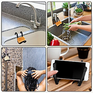 Tiangrid 2 Pcs Adjustable Sling Sponge Holder for Kitchen Sink Hanging Single Sided Sponge Holder Flexible Black Caddy Sink Organizer for Kitchen Accessory