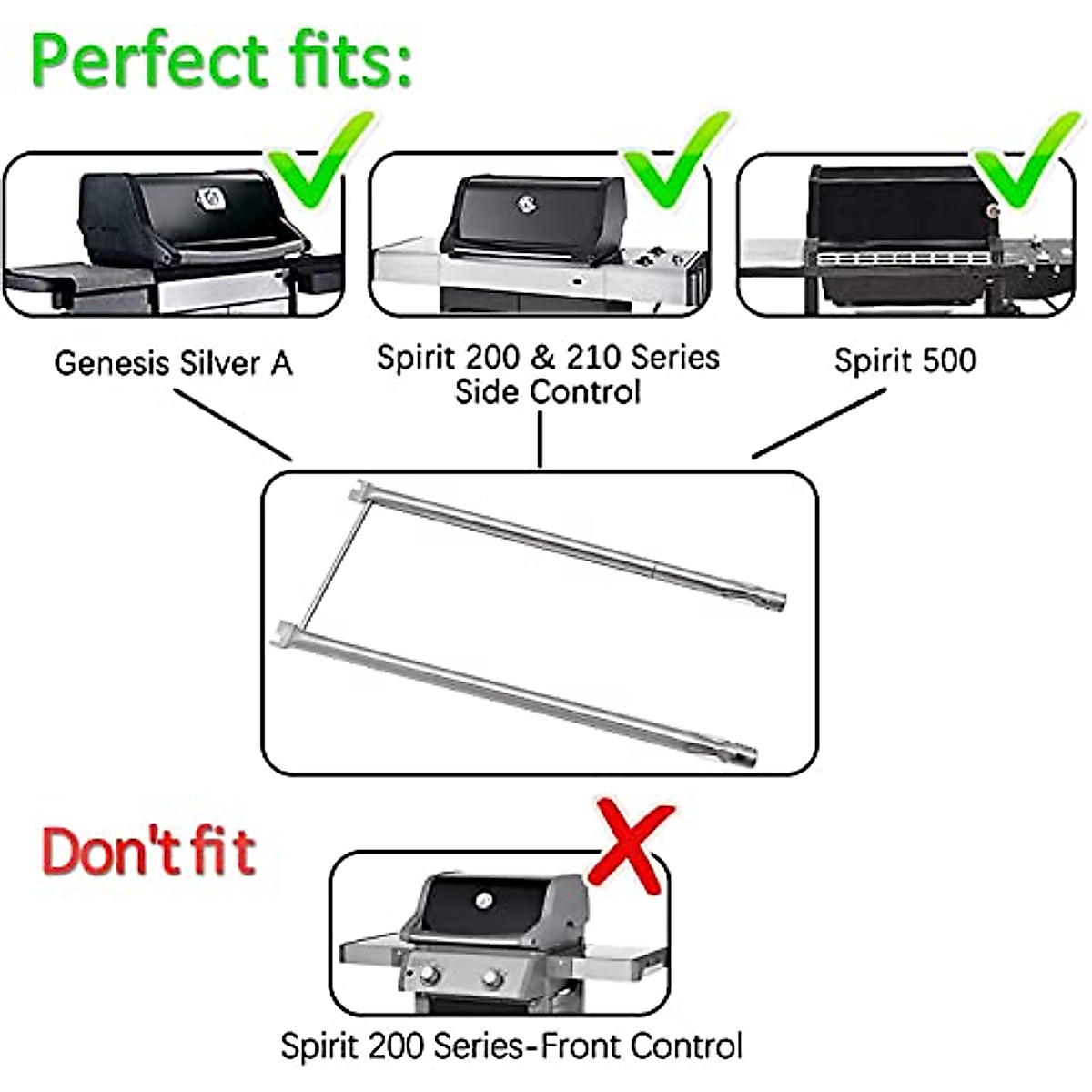 YIHAM 7507 27 Inch 304SS Burner Tube Set for Weber Genesis Silver A, Spirit 500, Spirit 200 Series E-210 (Side Control) Gas Grill Replacement Parts 10404 LW827