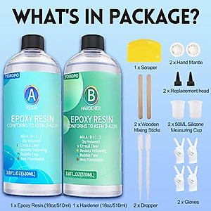 Epoxy Resin Crystal Clear, 36oz Epoxy Resin kit, Yellowing Resistant Fast Curing Self-Leveling for Casting Coating Art DIY Craft Jewelry Molds Wood Table - 2 Part 1:1 Ratio(18oz Resin&18oz Hardener)