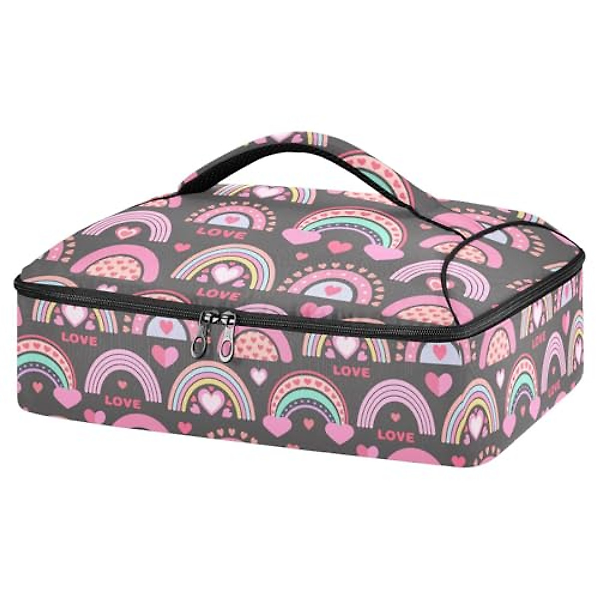 Kcldeci Insulated Thermal Food Carrier Insulated Casserole Carrier for Hot or Cold Food,Rainbows and Hearts Insulated Tote Bag for Potluck Cookouts Parties Picnic,Lasagna Lugger