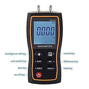 Akozon Air Pressure Meter,Vacuum Pressure Gauge SW-512B High Accuracy Digital Differential Pressure Gauge Air Pressure Meter Tool (no Battery)
