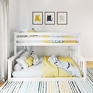 Max & Lily Twin Over Full Low Bunk with Angled Ladder on End, White