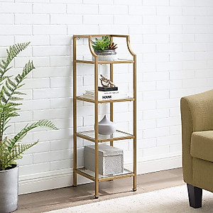 Crosley Furniture Aimee Short Bookshelf with Glass Shelves, Small Bookcase Storage, Gold and Glass