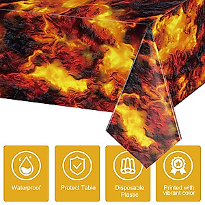 3 Pcs Lava Tablecloth Halloween Table Covers Dinosaur Tablecloth Flame Tablecloth Lava Party Supplies Volcano Tablecloth for Volcano Dinosaur Theme Party Halloween Lava Game Decor, 54 x 108 Inches