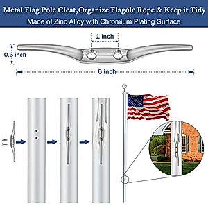 NQ Flagpole Hardware Repair Parts Kit-50 Feet Halyard Rope +3" Silver Ball+6" Zinc Alloy Cleat +4 PCS Metal Swivel Snap Clips+Aluminum Alloy Flagpole Truck with Nylon Pulley for 1.6"-2" Flag Poles Top
