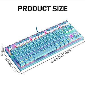 Mechanical Gaming Keyboard, LED RGB Backlit Compact 87 Keys Mini Wired Office Keyboard with Blue Switch for Windows Laptop PC Mac - Blue