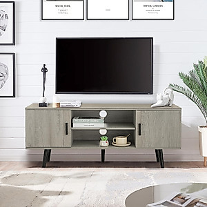 Iwell TV Stand for 55 inch TV, Entertainment Center with Storage and Open Shelf, TV Console, TV Stands for Living Room, Bedroom, Grey