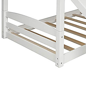 Solid Wood Twin Over Full Bunk Bed with Two Storage Drawers (White+Pine+Twin)