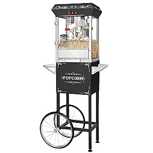 Great Northern Popcorn Foundation Popcorn Machine with Cart - 8oz Popper with Stainless-Steel Kettle, Warming Light, and Accessories, Black