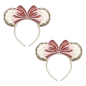 ZYTJ 2 Pcs Mouse Ears Headbands,Shiny Bows Mouse Ears Headbands for Birthday Parties, Themed Events, A Perfect Addition to Your Trip Essentials and Accessories for Women Neutral-pinkbow