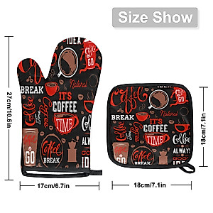 QsirBC Coffee Theme Oven Mitts Kitchen Oven Gloves for Cooking Baking Heat Resistant Lining Cotton Potholder Pot Holders Hot Pads for Chef Women Men