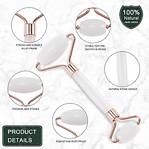 Jade Roller for Face, Facial Roller Massager Skin Care Tool, Gua Sha Facial Tools for Face, Neck, Eyes, Reduce Puffiness of The Skin - White
