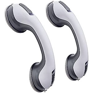 12'' Portable Grab Bars for Bathroom,Ultra Grip Dual Locking Shower Handles for Elderly,Safety Suction Grab Bars for Shower,Balance Assit Hand Rail Support,Injury,Senior,Kids(Gray, 12"-Pack of 2)