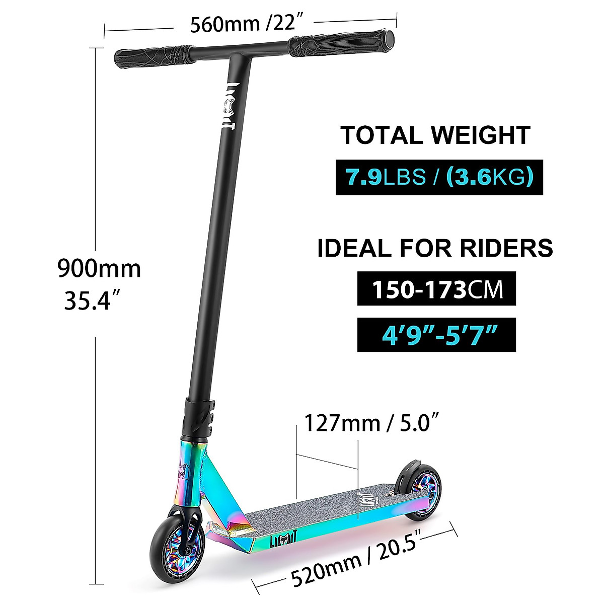 LMT01-V2 Professional Scooter-Trick Scooter-Intermediate Professional Stunt Scooter Suitable - Children, Teenagers Adults 8 Years Old Above-Durable (Black Color)