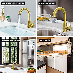 Hoanmpy 304 Stainless Steel Bar Sink Faucet, Bathroom Kitchen Faucet Brushed Gold PVD Pre Wet Small Mini Kitchen Bath Utility Marine Faucet Single Hole Farmhouse Vanity (Brushed Gold PVD)