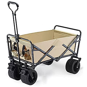 Collapsible Wagon, Outdoor Folding Camping Wagons, Grocery Portable Utility Cart, Adjustable Rolling Carts, All Terrain Sports Wagon with Big Wheels,
