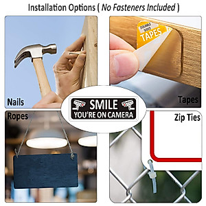 Smile You're on Camera Sign (2 Pack), Video Surveillance Sign Metal, 10" x 3.5" Home Security Signs for House Business, Camera Warning Sign Outdoor, Aluminum CCTV Sign for Yard