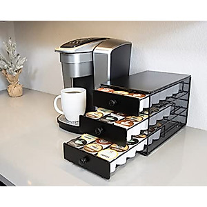 Nifty Coffee Pod Drawer – Black Satin Finish, Compatible with K-Cups, 54 Pod Pack Capacity Rack, 3-Tier Holder & Storage, Stylish Home or Office Kitchen Counter Organizer