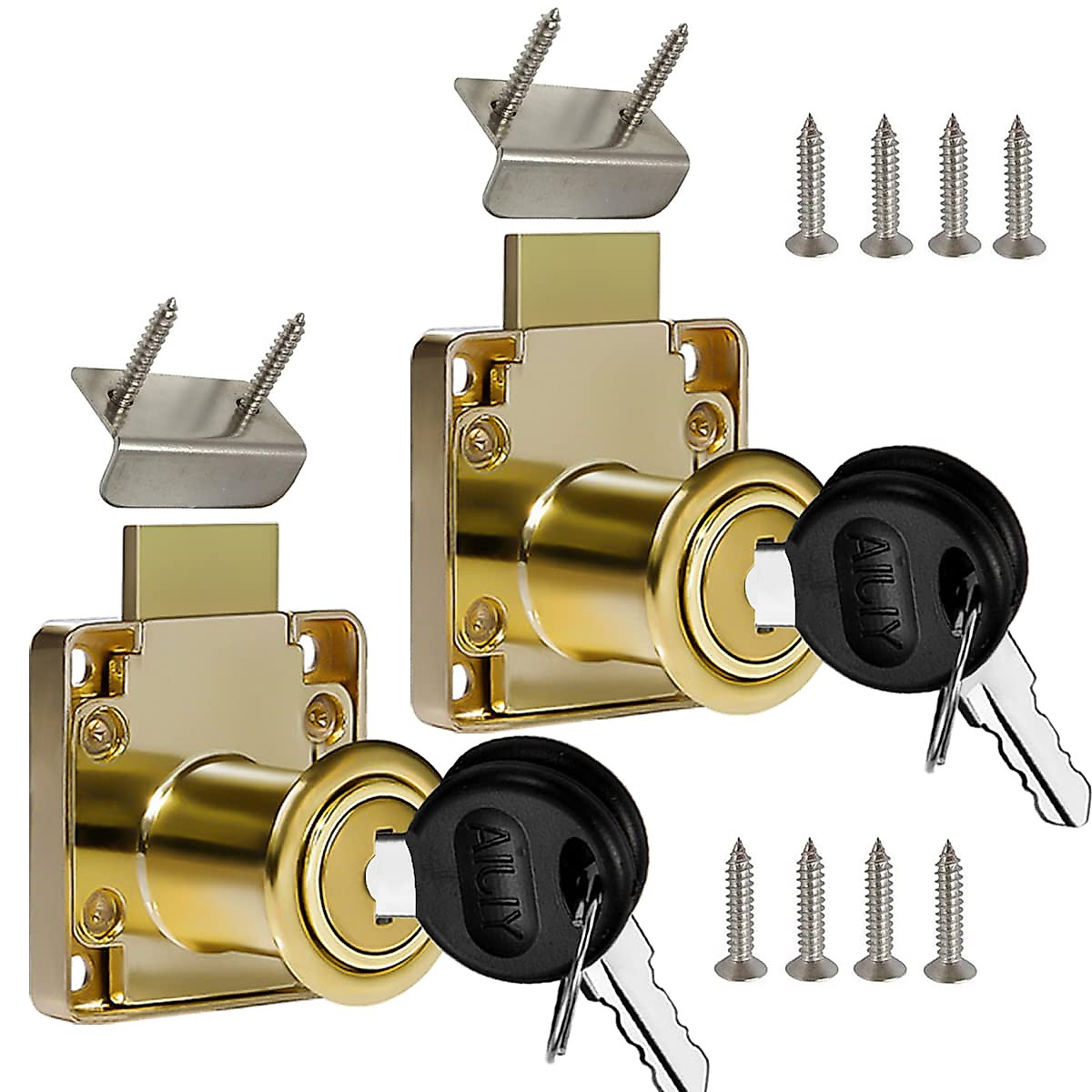 Cabinet Drawer Lock,Mailbox Lock, Model CT-138-22,for Fixing Important Documents and Drawers ((Hole Diameter 0.75inch/19MM), Suitable for Door Panels with A Thickness of 17 mm-22 mm. 2 PCS 【Golden】