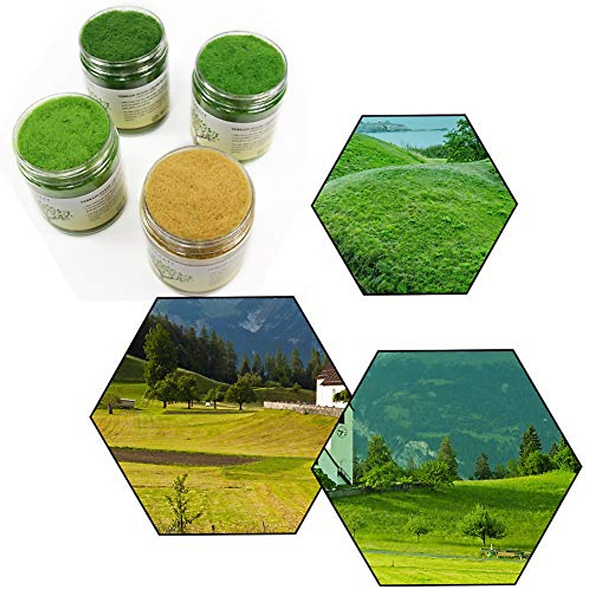 CFA6 4 x 35g Mixed 5mm Static Grass Terrain Powder Green Fake Grass Fairy Garden Miniatures Landscape Artificial Sand Table Model Railway Layout